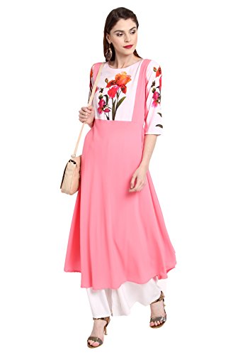 Janasya Indian Women's Tunic Tops Crepe Kurti for Women(XXX-Large) Pink