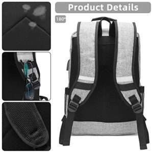 HFSX Laptop Backpack Women Men College Backpacks Bookbag Vintage Backpack Book Bag Fashion Back Pack Anti Theft Travel Backpacks with Charging Port fit 15.6 Inch Laptop Grey