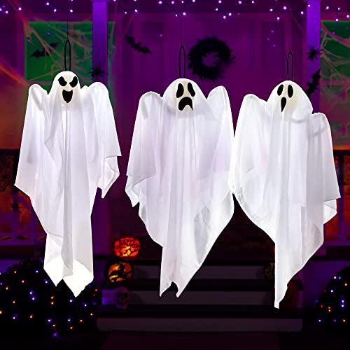 JOYIN 3 Pack Halloween Party Decoration 25.5" Hanging Ghosts, Cute Flying Ghost for Front Yard Patio Lawn Garden Party Décor and Holiday Decorations