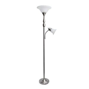 elegant designs lf2003-bsn 2 light mother daughter white marble glass floor lamp, brushed nickel