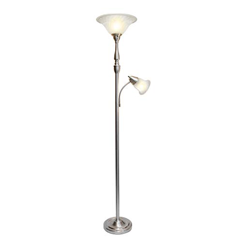 Elegant Designs LF2003-BSN 2 Light Mother Daughter White Marble Glass Floor Lamp, Brushed Nickel