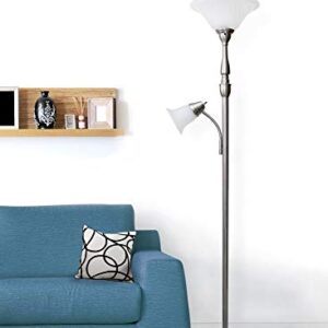 Elegant Designs LF2003-BSN 2 Light Mother Daughter White Marble Glass Floor Lamp, Brushed Nickel