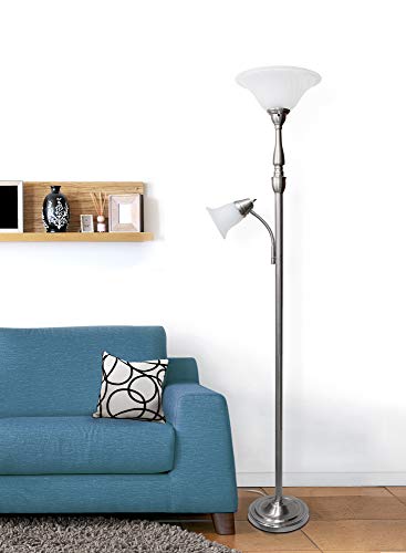 Elegant Designs LF2003-BSN 2 Light Mother Daughter White Marble Glass Floor Lamp, Brushed Nickel