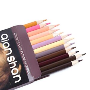 qianshan 12 Skin Tones Colored Pencils Oil Based Pre-sharpened Drawing Pencils for Beginner Artist Coloring Book Drawing Sketching Art Project - Portrait Set