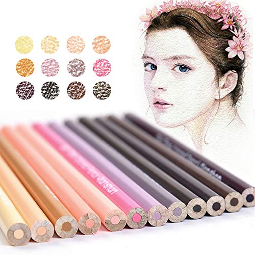 qianshan 12 Skin Tones Colored Pencils Oil Based Pre-sharpened Drawing Pencils for Beginner Artist Coloring Book Drawing Sketching Art Project - Portrait Set