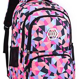 JiaYou Girl Geometric Printed Primary Junior High University School Bag Bookbag Backpack(2# Black,19 L)