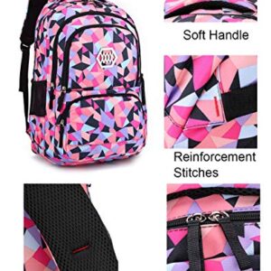 JiaYou Girl Geometric Printed Primary Junior High University School Bag Bookbag Backpack(2# Black,19 L)