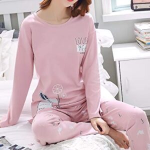 Vopmocld Young Girls Lovely Bunny Pajama Sets Cotton Long Sleeve Pjs Clothes Sleepwear Shirts, Pink, 14