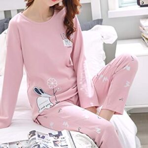 Vopmocld Young Girls Lovely Bunny Pajama Sets Cotton Long Sleeve Pjs Clothes Sleepwear Shirts, Pink, 14