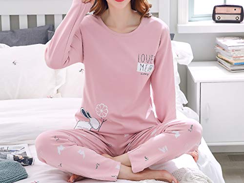 Vopmocld Young Girls Lovely Bunny Pajama Sets Cotton Long Sleeve Pjs Clothes Sleepwear Shirts, Pink, 14