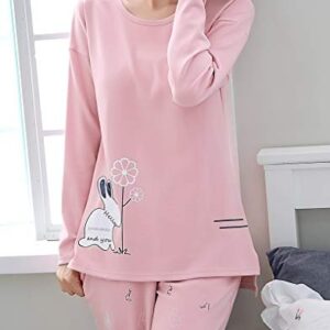 Vopmocld Young Girls Lovely Bunny Pajama Sets Cotton Long Sleeve Pjs Clothes Sleepwear Shirts, Pink, 14