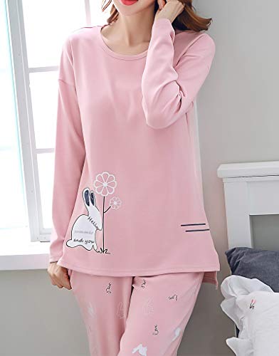 Vopmocld Young Girls Lovely Bunny Pajama Sets Cotton Long Sleeve Pjs Clothes Sleepwear Shirts, Pink, 14