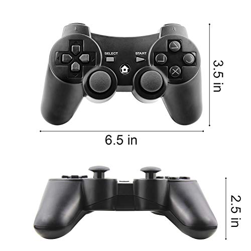 Diswoe Controllers for PS-3, Wireless PS-3 Controller 2 Pack, Bluetooth Gamepad Joystick, Double Vibrating Controller for Play_station 3 with 2 USB Charging Cables Thump Grips, Black