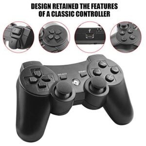 Diswoe Controllers for PS-3, Wireless PS-3 Controller 2 Pack, Bluetooth Gamepad Joystick, Double Vibrating Controller for Play_station 3 with 2 USB Charging Cables Thump Grips, Black