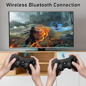 Diswoe Controllers for PS-3, Wireless PS-3 Controller 2 Pack, Bluetooth Gamepad Joystick, Double Vibrating Controller for Play_station 3 with 2 USB Charging Cables Thump Grips, Black