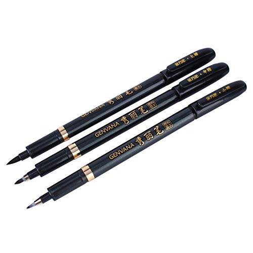 Delaman Calligraphy Pen 3pcs Chinese Japanese Calligraphy Shodo Brush Ink Pen Writing Drawing Craft Portable Pocket