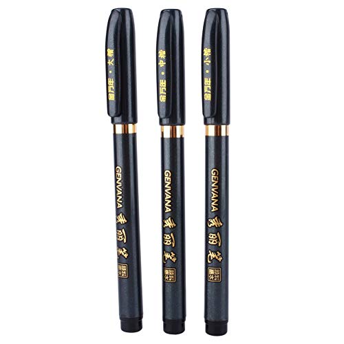 Delaman Calligraphy Pen 3pcs Chinese Japanese Calligraphy Shodo Brush Ink Pen Writing Drawing Craft Portable Pocket