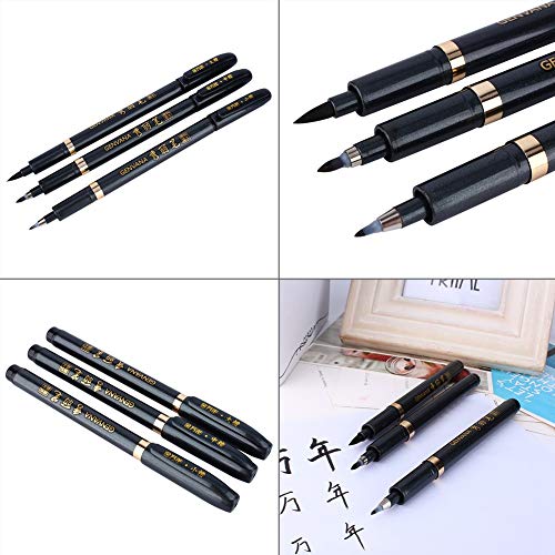 Delaman Calligraphy Pen 3pcs Chinese Japanese Calligraphy Shodo Brush Ink Pen Writing Drawing Craft Portable Pocket