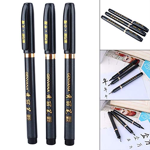 Delaman Calligraphy Pen 3pcs Chinese Japanese Calligraphy Shodo Brush Ink Pen Writing Drawing Craft Portable Pocket