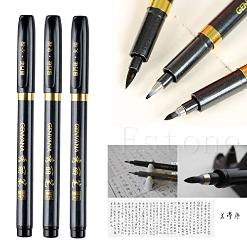 Delaman Calligraphy Pen 3pcs Chinese Japanese Calligraphy Shodo Brush Ink Pen Writing Drawing Craft Portable Pocket