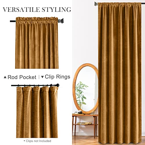 Lazzzy Velvet Blackout Curtains Brown Thermal Insulated Curtains 84 Room Darkening Window Drapes Super Soft Luxury Curtains for Living Room Bedroom Rod Pocket 2 Panels 84 Inch Long Gold Brown