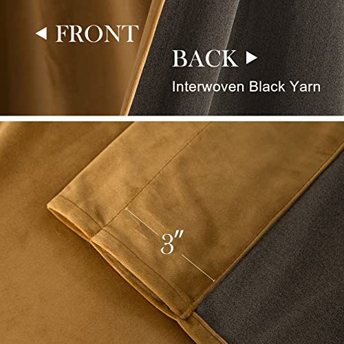 Lazzzy Velvet Blackout Curtains Brown Thermal Insulated Curtains 84 Room Darkening Window Drapes Super Soft Luxury Curtains for Living Room Bedroom Rod Pocket 2 Panels 84 Inch Long Gold Brown