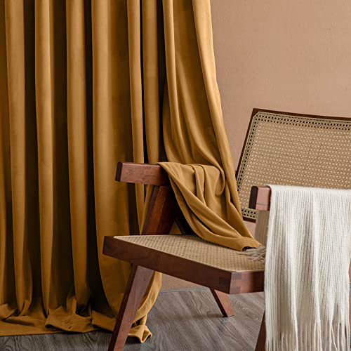 Lazzzy Velvet Blackout Curtains Brown Thermal Insulated Curtains 84 Room Darkening Window Drapes Super Soft Luxury Curtains for Living Room Bedroom Rod Pocket 2 Panels 84 Inch Long Gold Brown