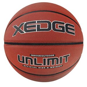 xedge basketball size 5/6/7 composite leather street basketball indoor outdoor game ball with needle,pump and carry bag (red, size 7)