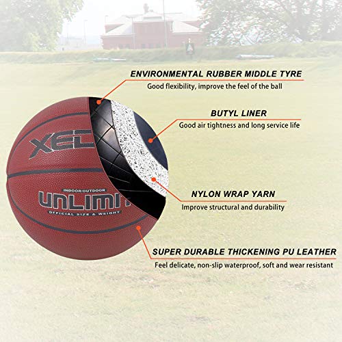 XEDGE Basketball Size 5/6/7 Composite Leather Street Basketball Indoor Outdoor Game Ball with Needle,Pump and Carry Bag (red, Size 7)