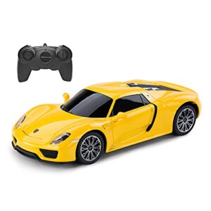 rastar porsche remote control car, 1:24 scale porsche 918 spyder rc toy car for kids - yellow