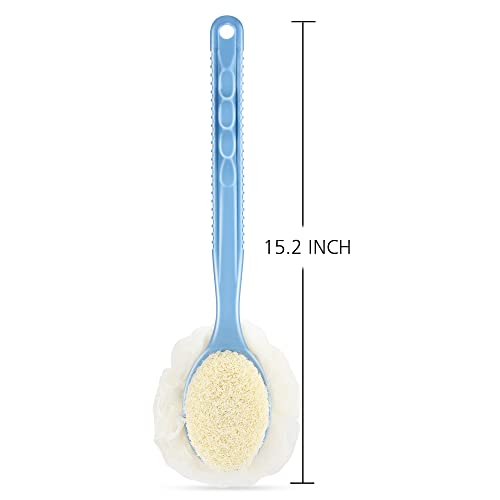 Shower Body Brush with Bristles and Loofah,Back Scrubber Bath Mesh Sponge with Curved Long Handle for Skin Exfoliating Bath, Massage Bristles Suitable for Wet or Dry, Men and Women(Orange)