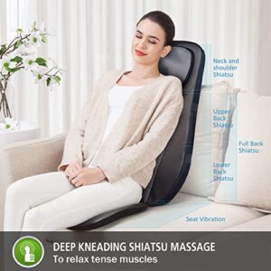 Snailax Shiatsu Full Back Massager with Heat, Chair Massager for Neck and Back Shoulders,Gel Modes Massage Cushion,Adjustable Height Massage Seat, Mothers Day Gifts for Mom,Dad