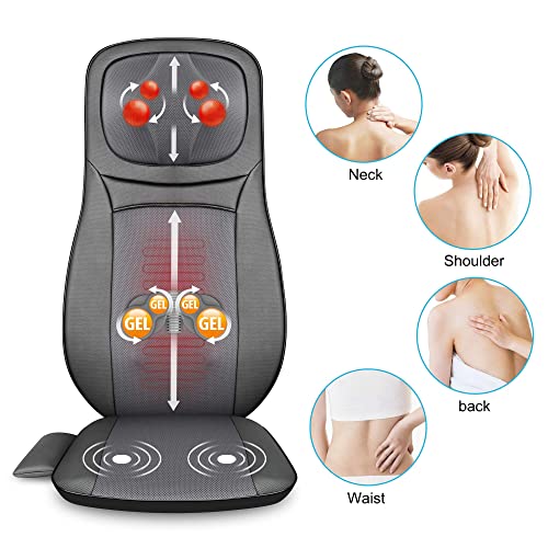 Snailax Shiatsu Full Back Massager with Heat, Chair Massager for Neck and Back Shoulders,Gel Modes Massage Cushion,Adjustable Height Massage Seat, Mothers Day Gifts for Mom,Dad