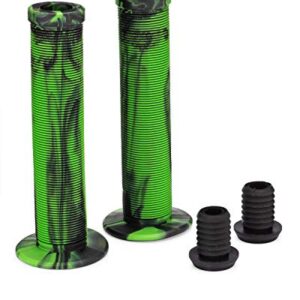 25NINE Ronin Grip with Flange - Flanged BMX Bike and Scooter Handlebar Grips with End Plugs - Green/Black