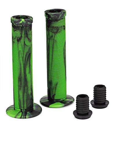 25NINE Ronin Grip with Flange - Flanged BMX Bike and Scooter Handlebar Grips with End Plugs - Green/Black