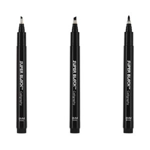 creative mark calligraphy & fineliner pen set lettering drawing super black, permanent, waterproof, & acid-free chisel nylon-nibs pens & medium brush tip - [lettering & calligraphy set of 3]