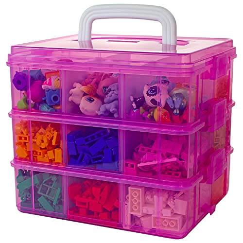 Bins & Things Stackable Toys Organizer Storage Case Compatible with LOL Surprise Dolls, LPS, Shopkins, Tsum Tsum, Calico Critters and Lego - Portable Adjustable Box w/Carrying Handle