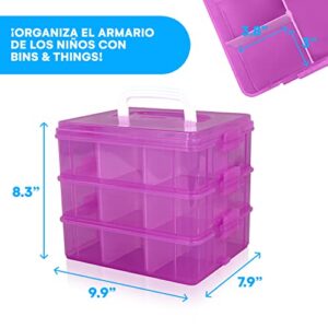 Bins & Things Stackable Toys Organizer Storage Case Compatible with LOL Surprise Dolls, LPS, Shopkins, Tsum Tsum, Calico Critters and Lego - Portable Adjustable Box w/Carrying Handle