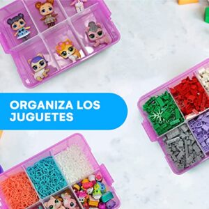 Bins & Things Stackable Toys Organizer Storage Case Compatible with LOL Surprise Dolls, LPS, Shopkins, Tsum Tsum, Calico Critters and Lego - Portable Adjustable Box w/Carrying Handle