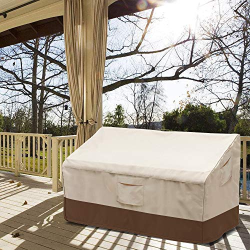 Vailge 2-Seater Heavy Duty Patio Bench Loveseat Cover, 100% Waterproof Outdoor Sofa Cover, Lawn Patio Furniture Covers with Air Vent, Small(Standard), Beige & Brown