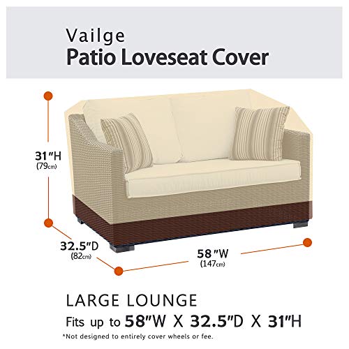 Vailge 2-Seater Heavy Duty Patio Bench Loveseat Cover, 100% Waterproof Outdoor Sofa Cover, Lawn Patio Furniture Covers with Air Vent, Small(Standard), Beige & Brown