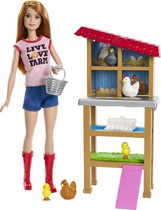 barbie chicken farmer doll, red-haired, and playset with henhouse, 3 chickens, 2 chicks and more, career-themed toy for 3 to 7 year olds (amazon exclusive)