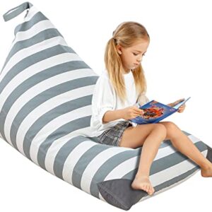 Aubliss Stuffed Animal Storage Bean Bag Chairs Cover, 50"x 35" Extra Large Bean Bags Chair for Kids Adults, Beanbag Toy Storage for Boys Girls - Premium Cotton Canvas Grey Stripe