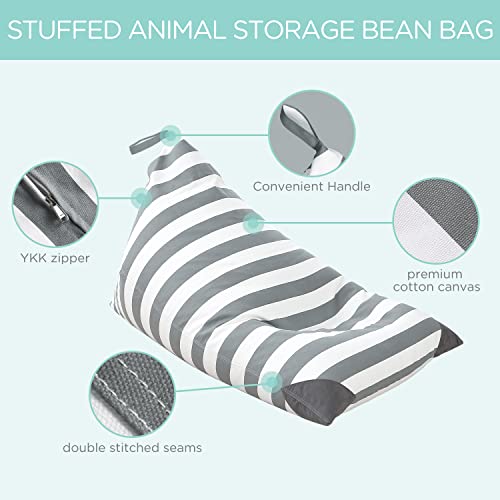 Aubliss Stuffed Animal Storage Bean Bag Chairs Cover, 50"x 35" Extra Large Bean Bags Chair for Kids Adults, Beanbag Toy Storage for Boys Girls - Premium Cotton Canvas Grey Stripe