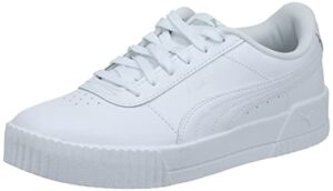 puma womens carina sneaker, puma white-puma white-puma silver, 8 us