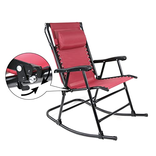 Amazon Basics Outdoor Textilene Zero Gravity Folding Lounge Rocker with Pillow, Red