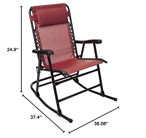 Amazon Basics Outdoor Textilene Zero Gravity Folding Lounge Rocker with Pillow, Red