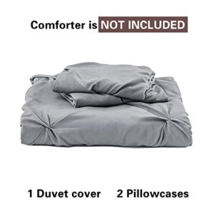 ASHLEYRIVER 3 Piece Grey Queen Duvet Cover Luxurious Pinch Pleated Duvet Cover with Zipper & Corner Ties 100% 120 g Microfiber Pintuck Duvet Cover Set(Queen Grey)