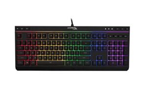 hyperx alloy core rgb – membrane gaming keyboard, comfortable quiet silent keys with rgb led lighting effects, spill resistant, dedicated media keys, compatible with windows 10/8.1/8/7 – black