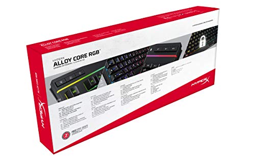 HyperX Alloy Core RGB – Membrane Gaming Keyboard, Comfortable Quiet Silent Keys with RGB LED Lighting Effects, Spill Resistant, Dedicated Media Keys, Compatible with Windows 10/8.1/8/7 – Black